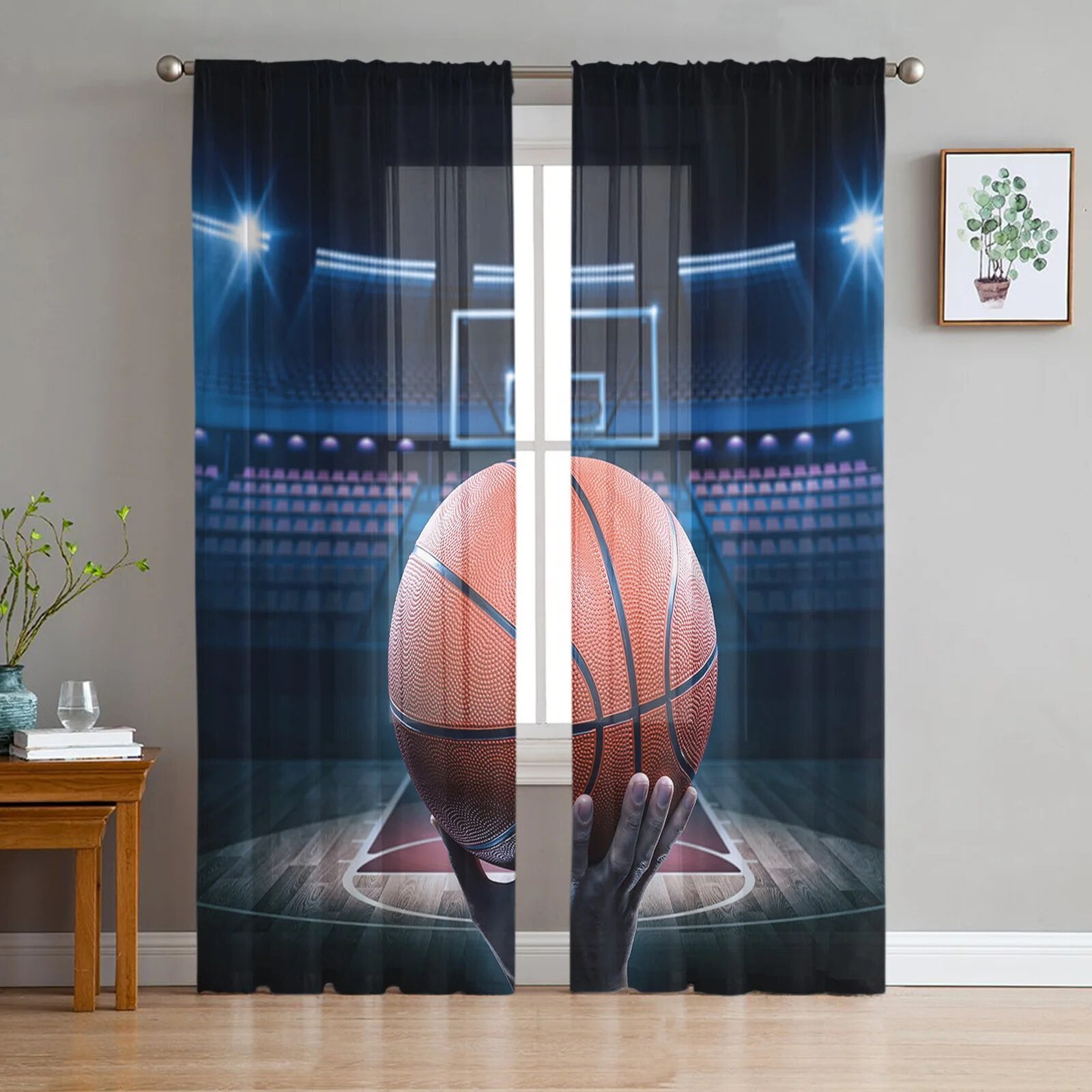 Basketball Court Playground Sheer Curtains for Living Room Bedroom ...
