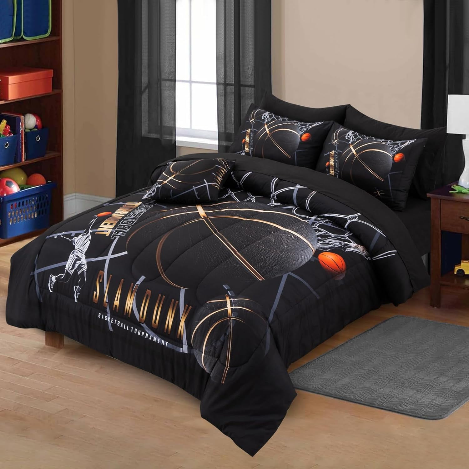 Basketball Court Printed Comforter Sets, with Sportsman Slam Dunk ...