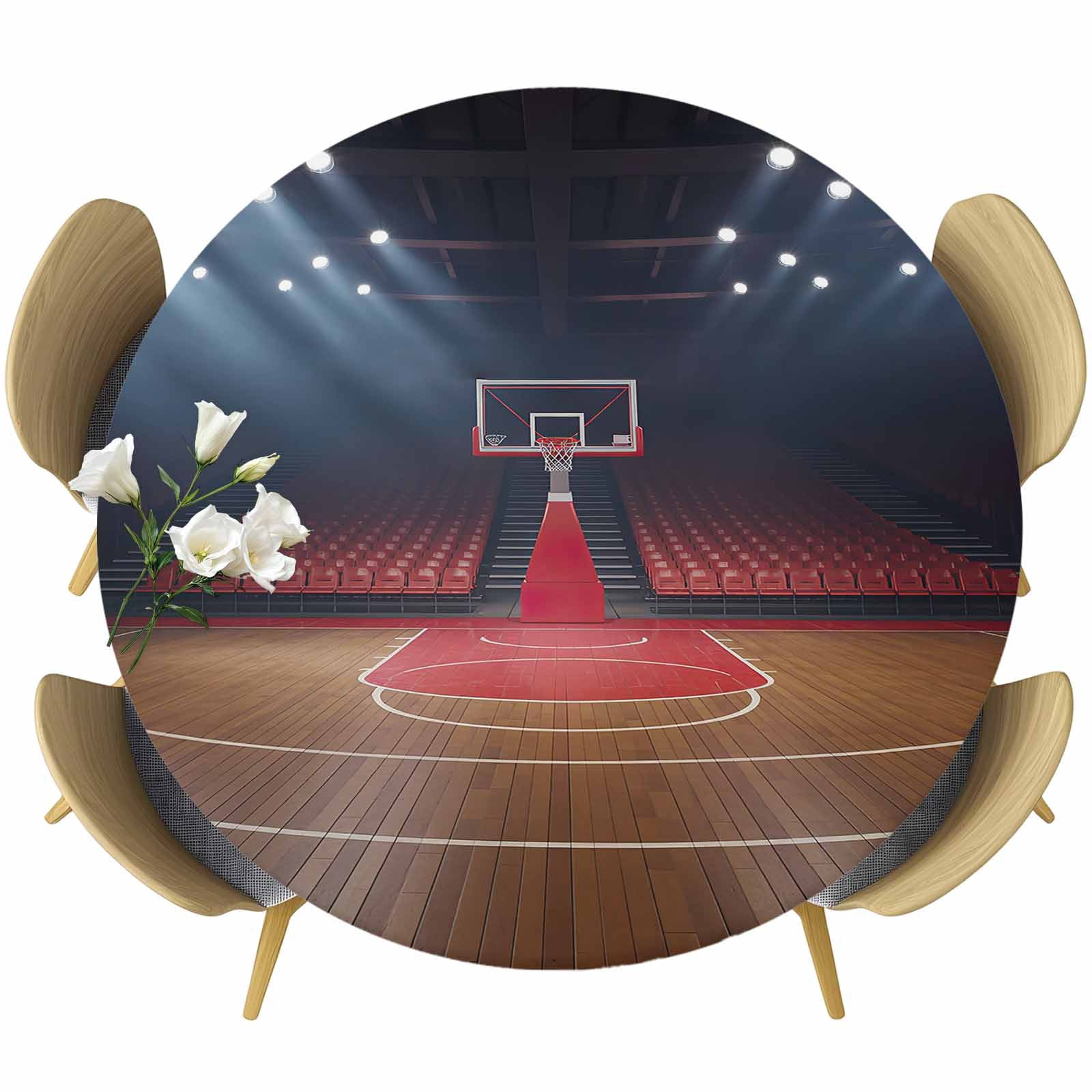 Basketball Court Round Tablecloth, Fitted Table Cover with Elastic for ...