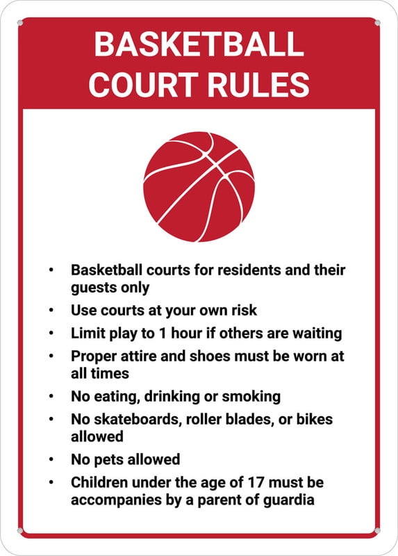 Basketball Court Rules Portrait Sign Outdoor, Uv Printed Rust Free ...