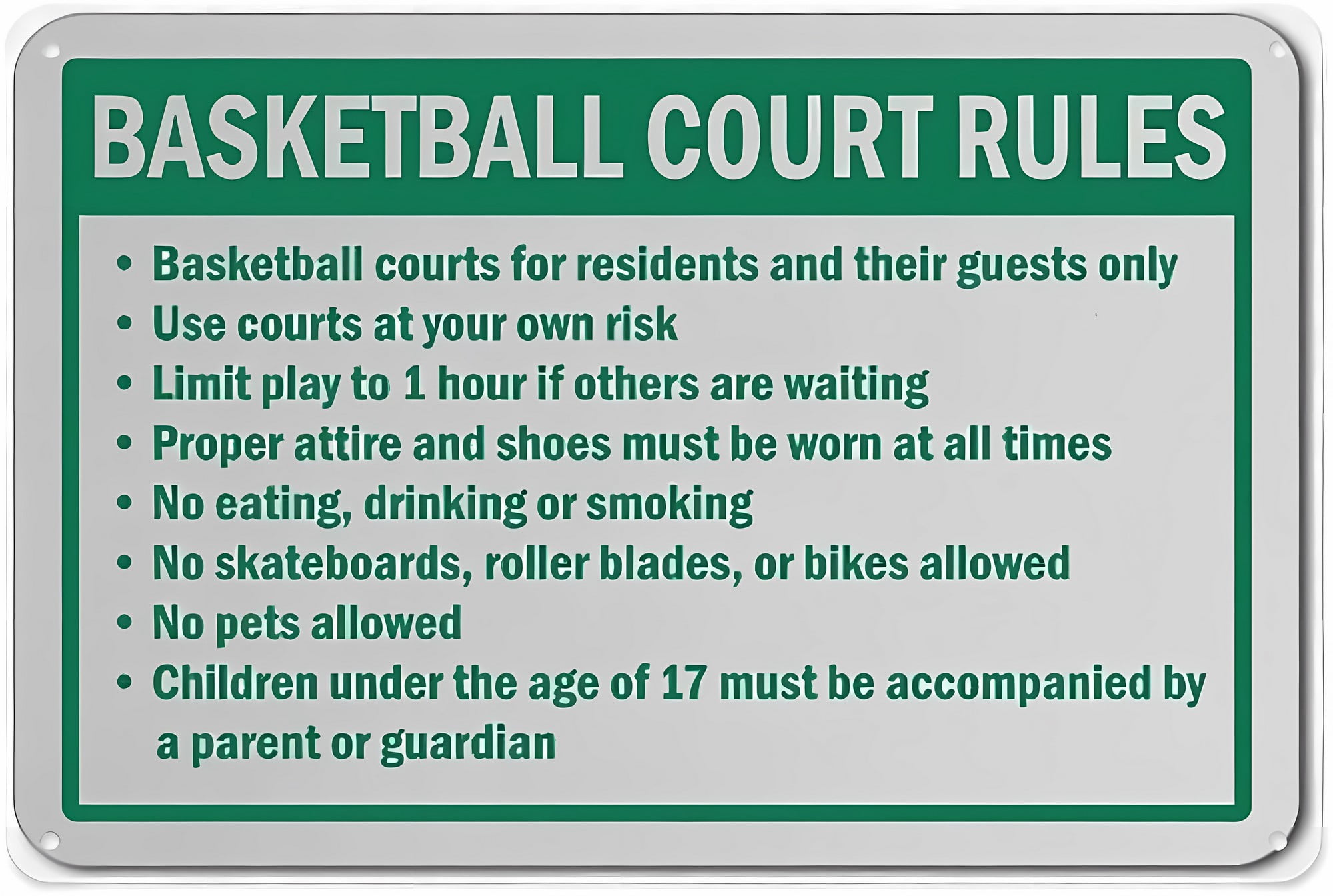 Basketball Court Rules Sign - 12×8 Inches, Aluminum Tin Warning Sign ...