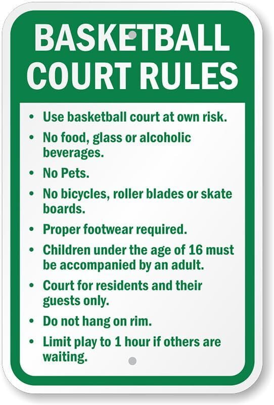 Basketball Court Rules Weatherproof Metal Sign Size: 12" x 16 ...