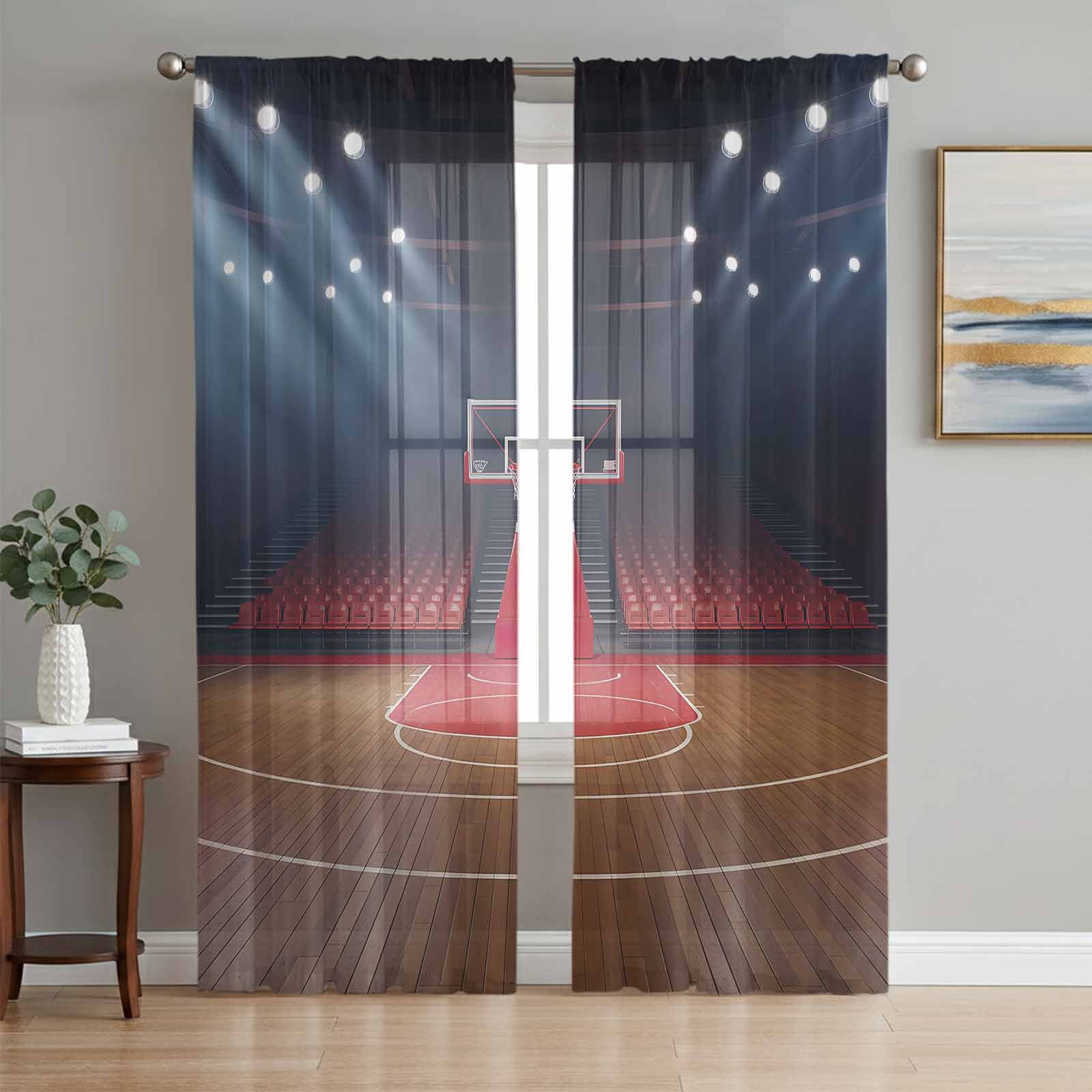 Basketball Court Semi Sheer Curtains 96 Inch Length 2 Panels Set ...
