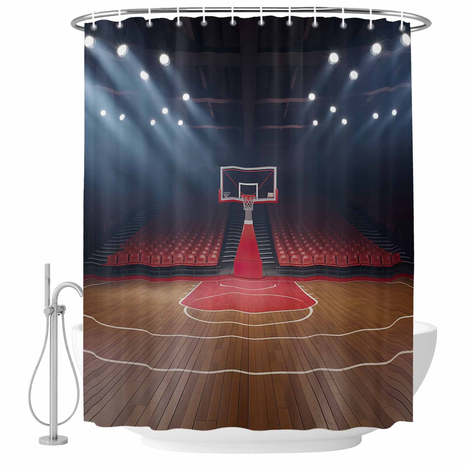 Basketball Court Shower Curtain for Bathroom, Indoor Gym Scene Sport ...