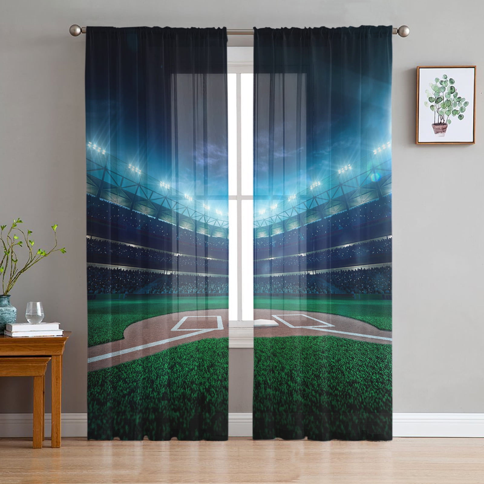 Basketball Court Stadium Sports Field Sheer Curtains for Living Room ...
