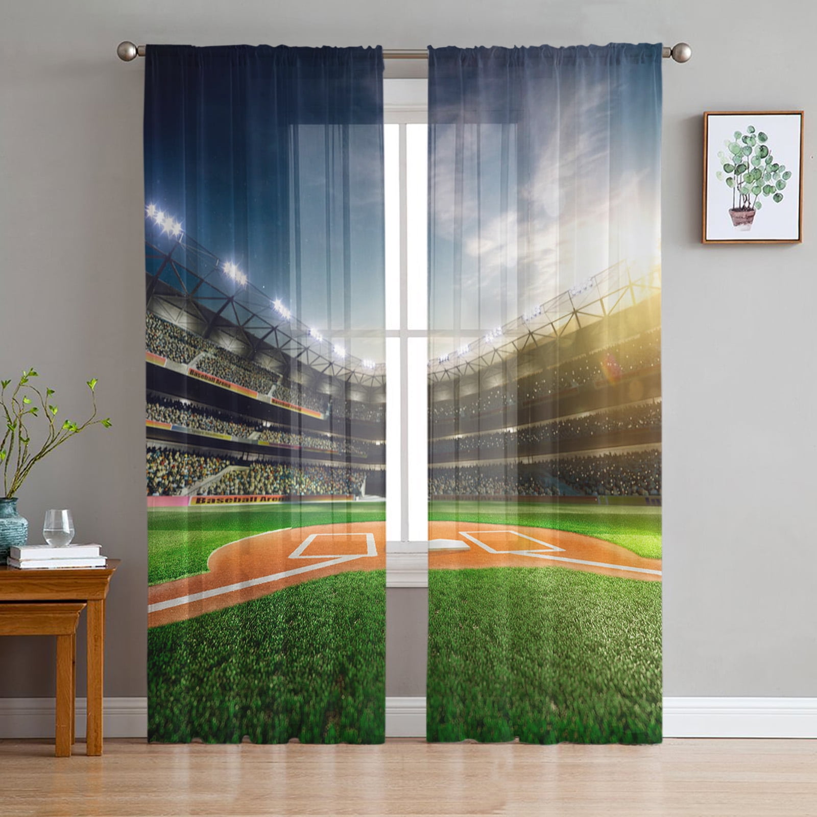Basketball Court Stadium Sports Field Sheer Curtains for Living Room ...