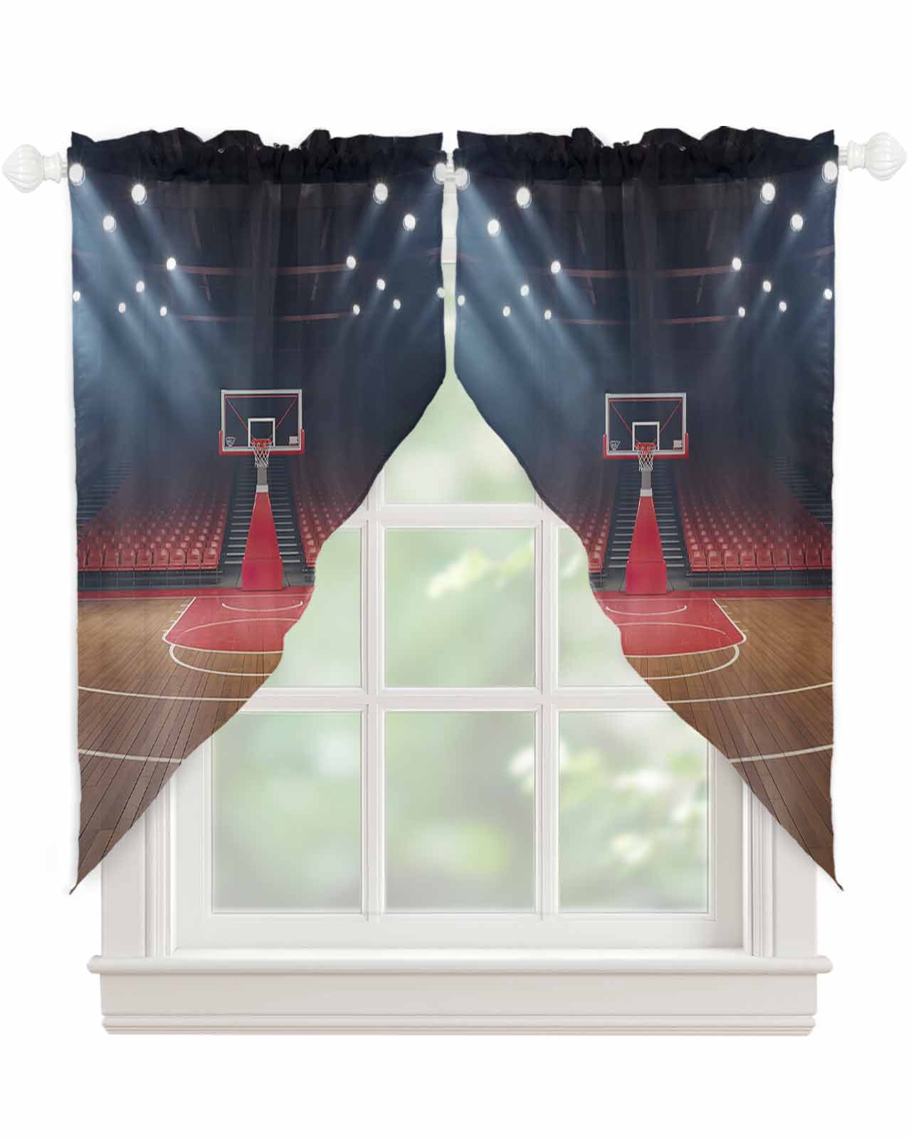 Basketball Court Swag Valances for Windows, Indoor Sports Field Scene ...