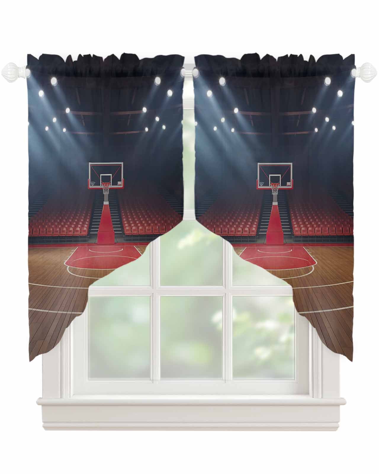 Basketball Court Swag Valances for Windows, Indoor Sports Field Scene ...