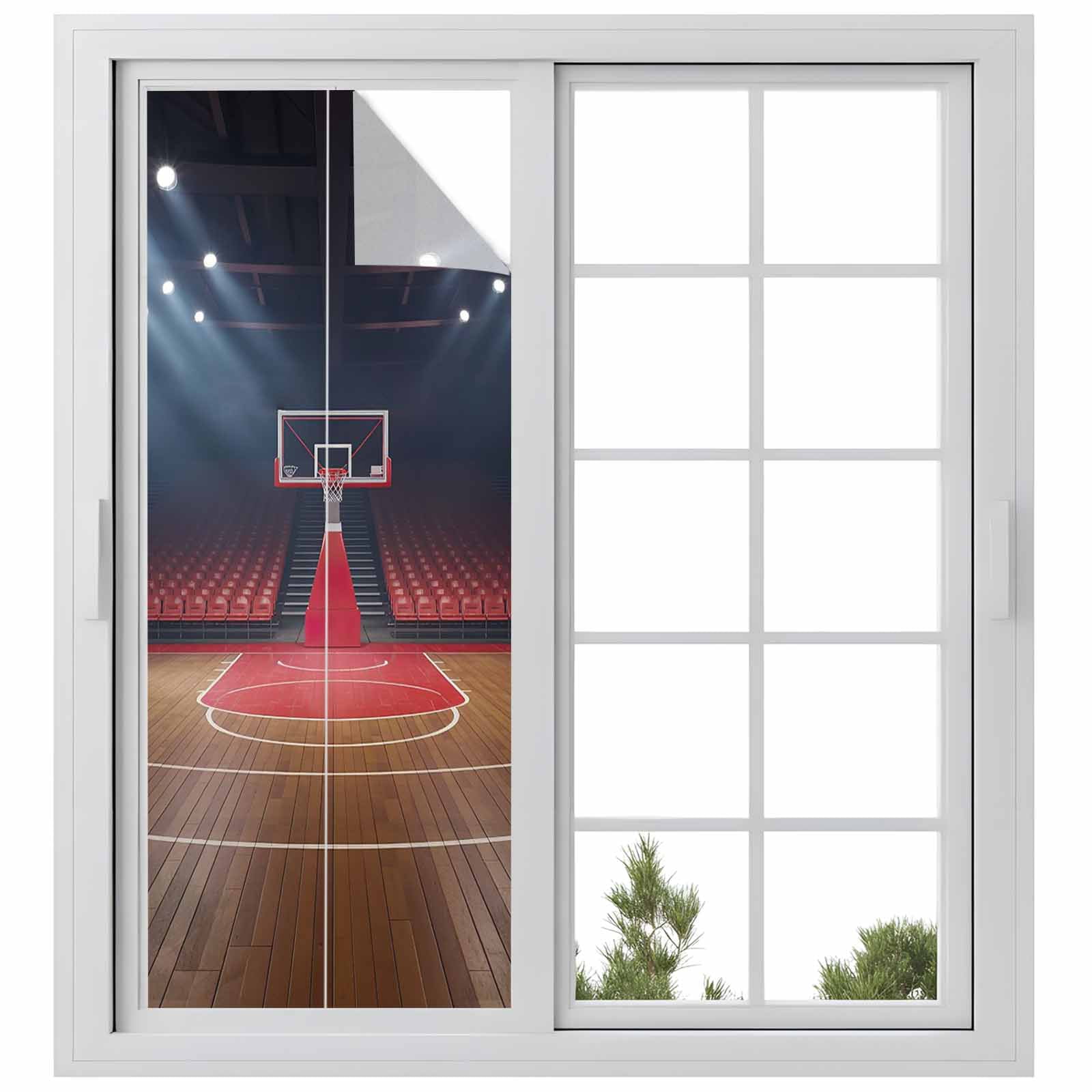 Basketball Court Window Privacy Film, Indoor Sports Field Scene Modern ...
