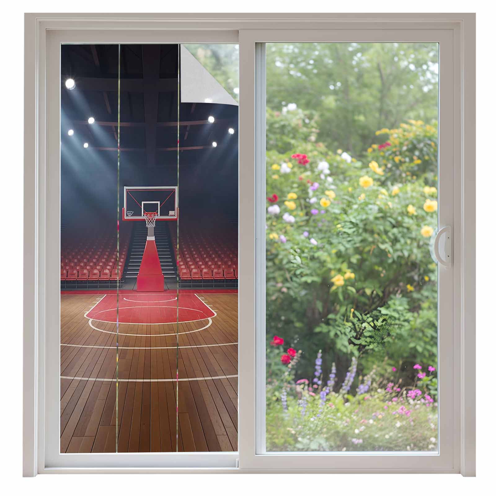Basketball Court Window Privacy Film, Indoor Sports Field Scene Modern ...