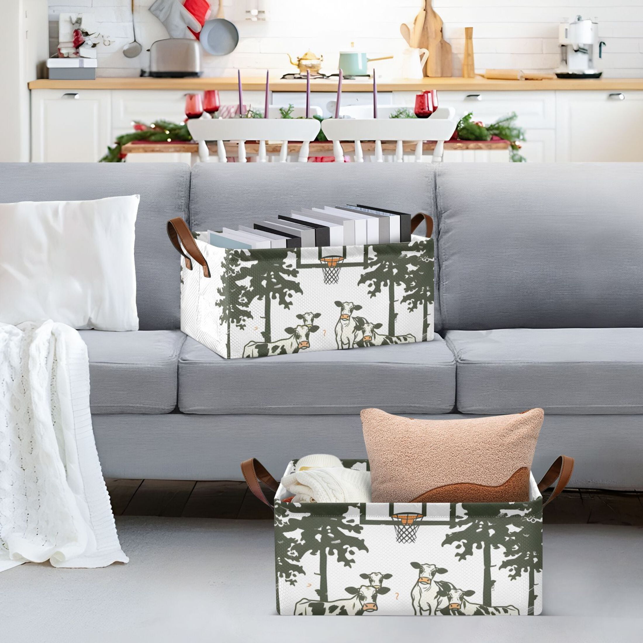 Basketball Cow Storage Bins with Handles Foldable Storage Baskets for ...