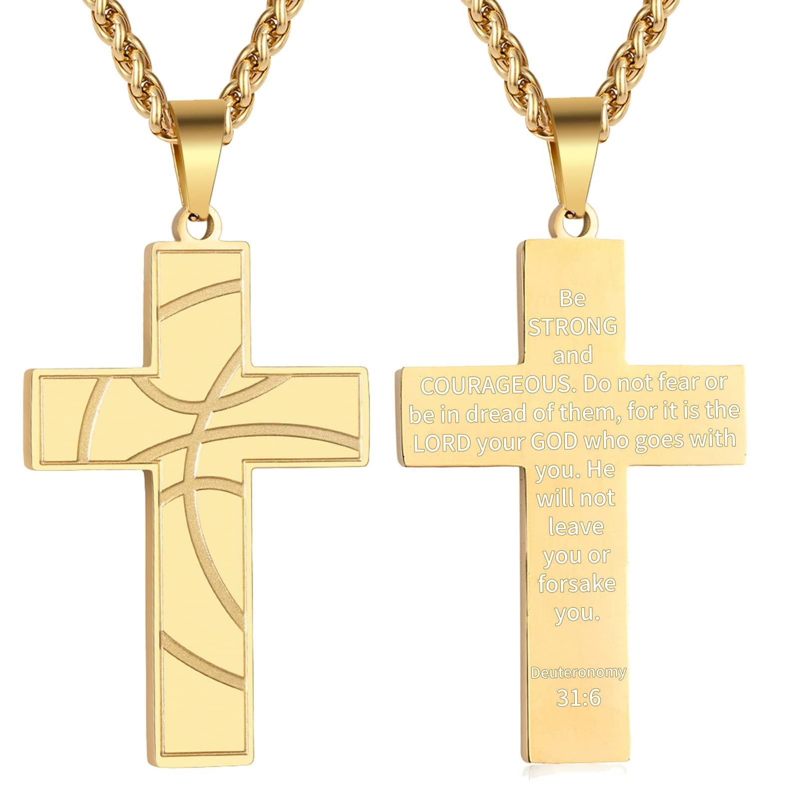 APSVO Stainless Steel Basketball Cross Necklace, Deuteronomy 31:6 ...