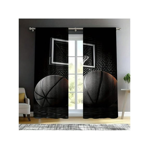 [Basketball Curtains] 2pcs Black Basketball Print Doorway Curtains ...