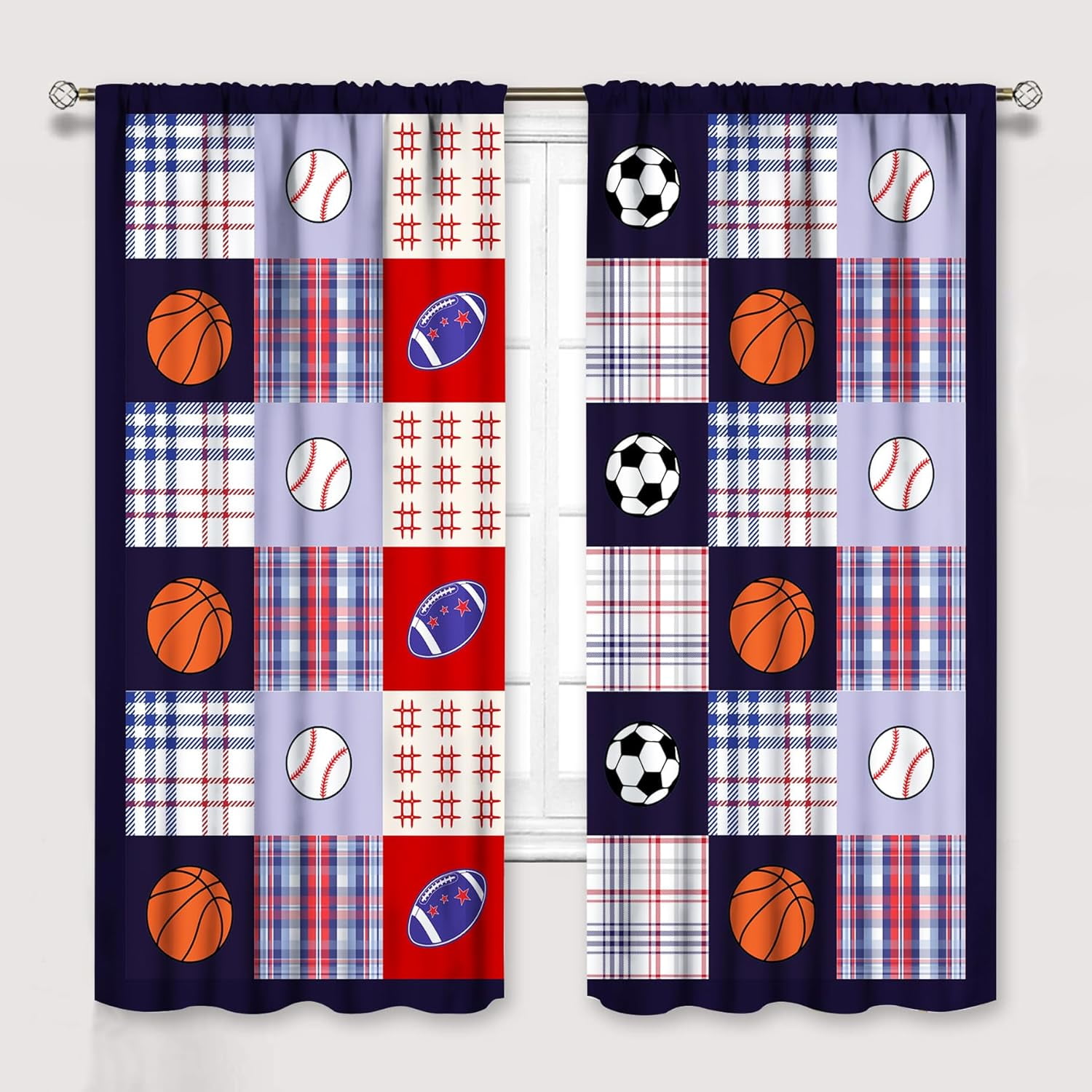 Basketball Curtains for Boys Bedroom Decor,Blue Red Navy Football ...