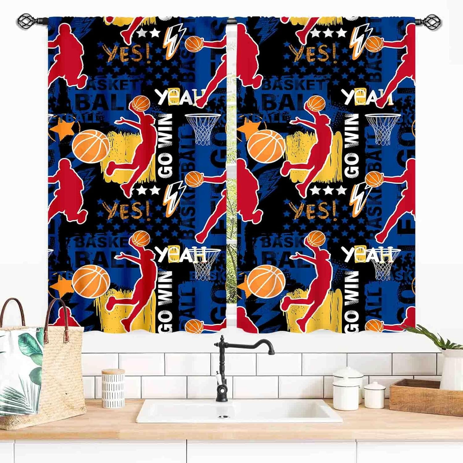 Basketball Curtains for Boys Bedroom, Sports Ball Game Basketball ...
