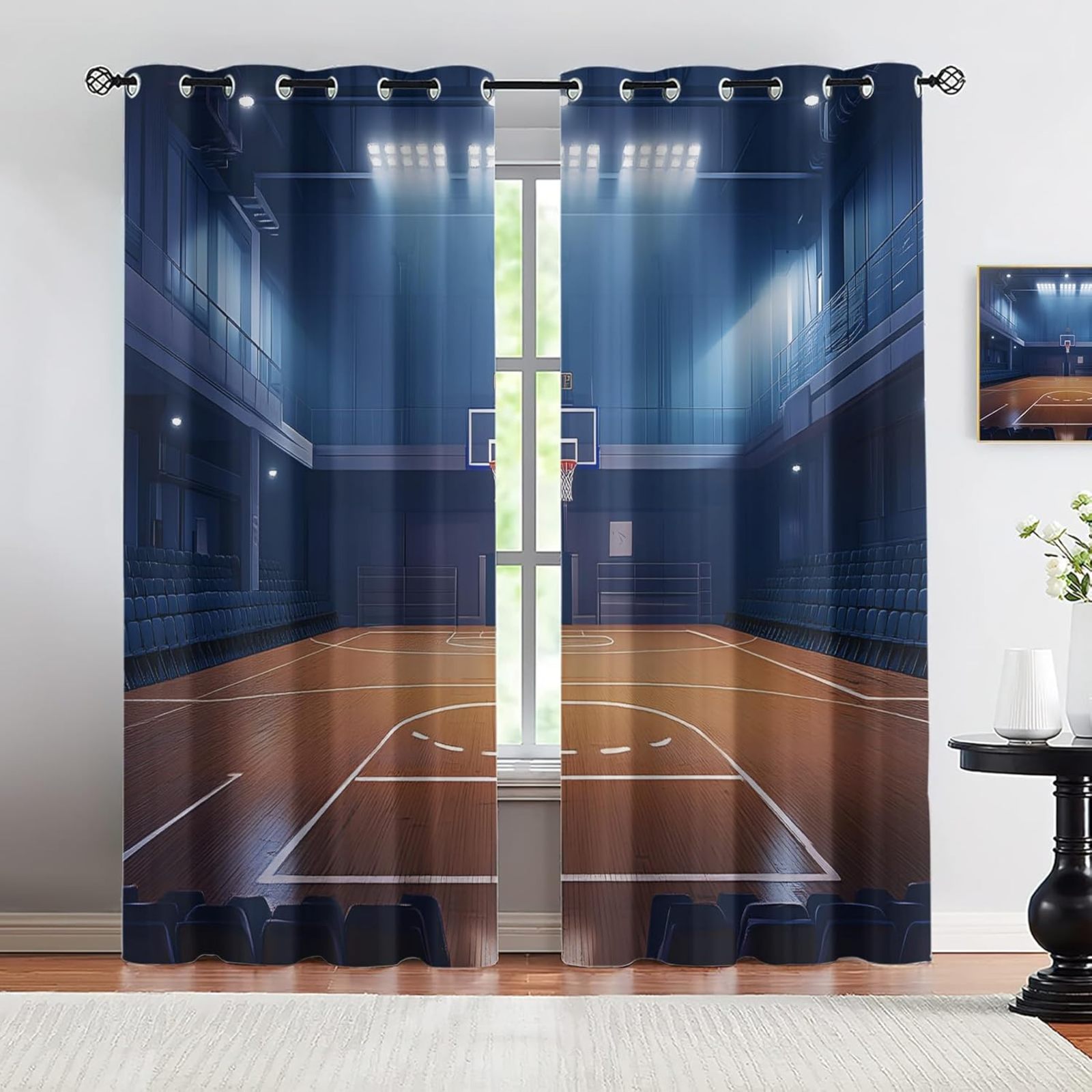 Basketball Curtains, Cartoon Court Blackout Curtains, Sports Themed ...
