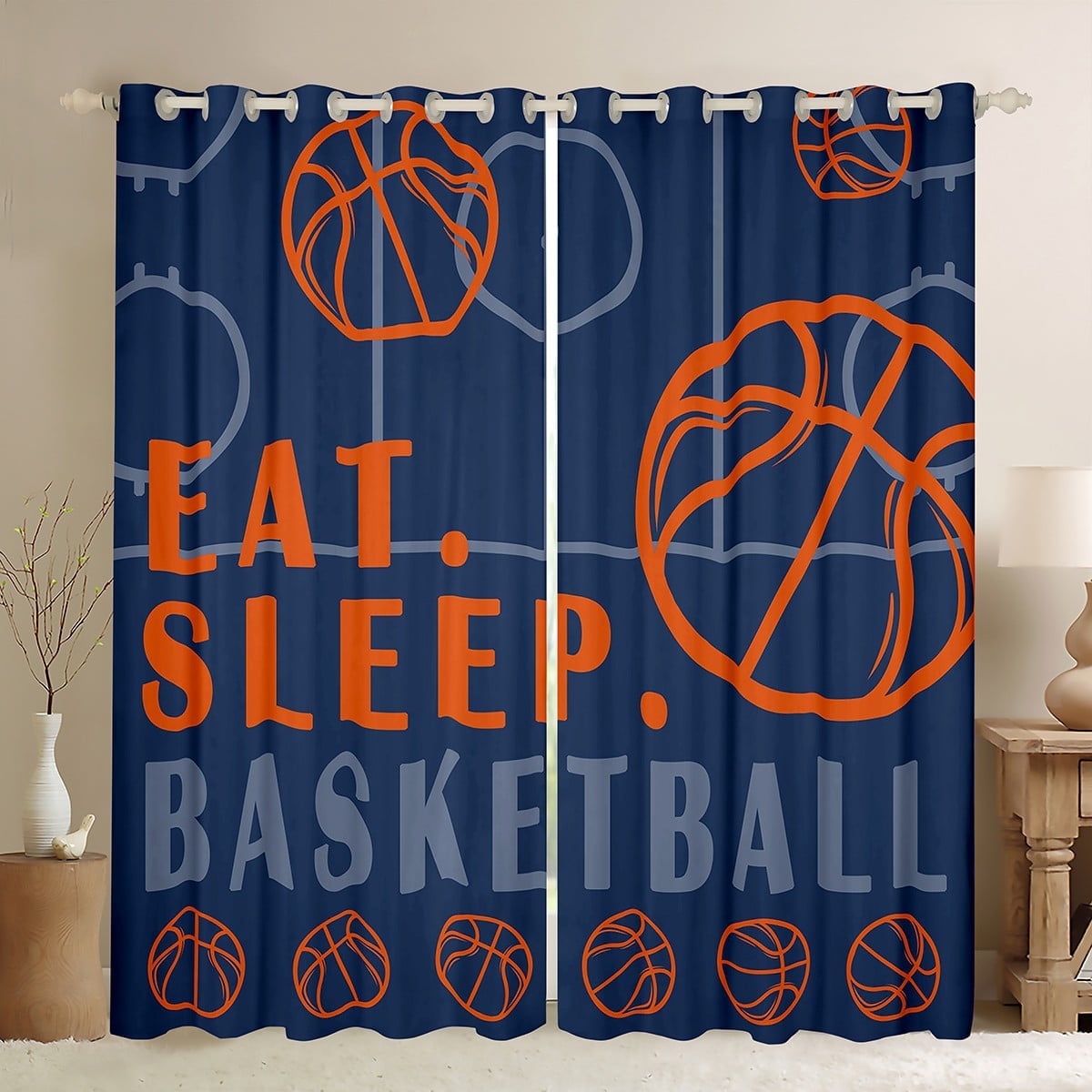 Basketball Curtains Sport Game Ball Theme 30%-50% Blackout Curtains ...