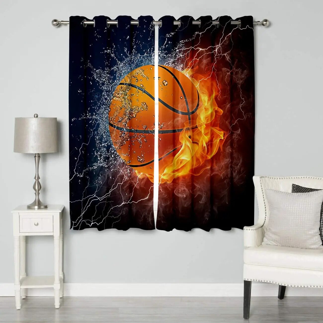 Basketball Curtains for Bedroom Living Room 3D Ball Court Window ...