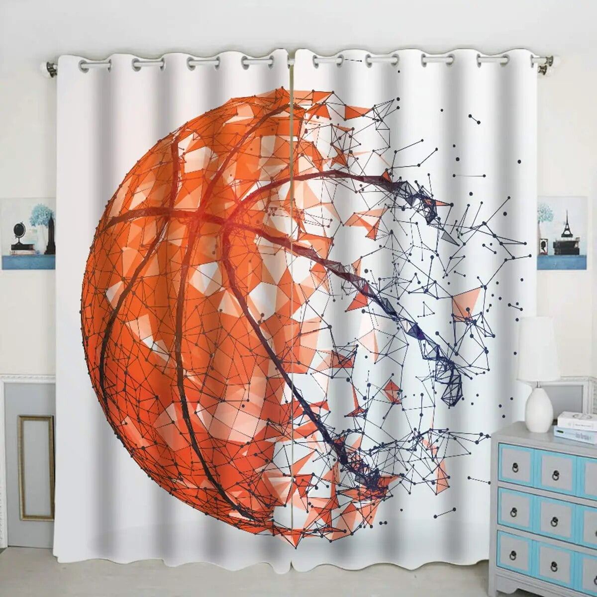 Basketball Curtains for Bedroom Living Room 3D Ball Court Window ...
