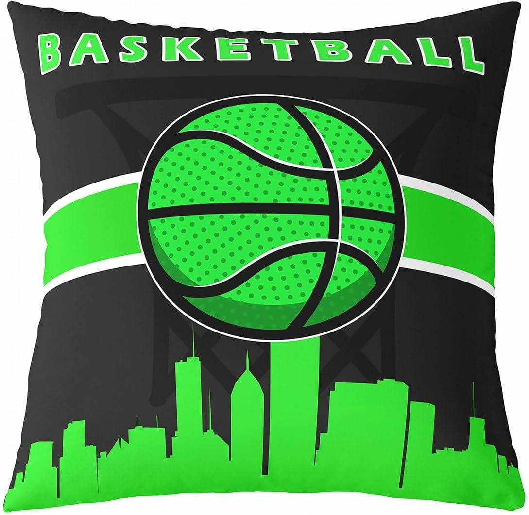 Basketball Cushion Cover for Boys Kids Teens Green Black Sports Theme ...