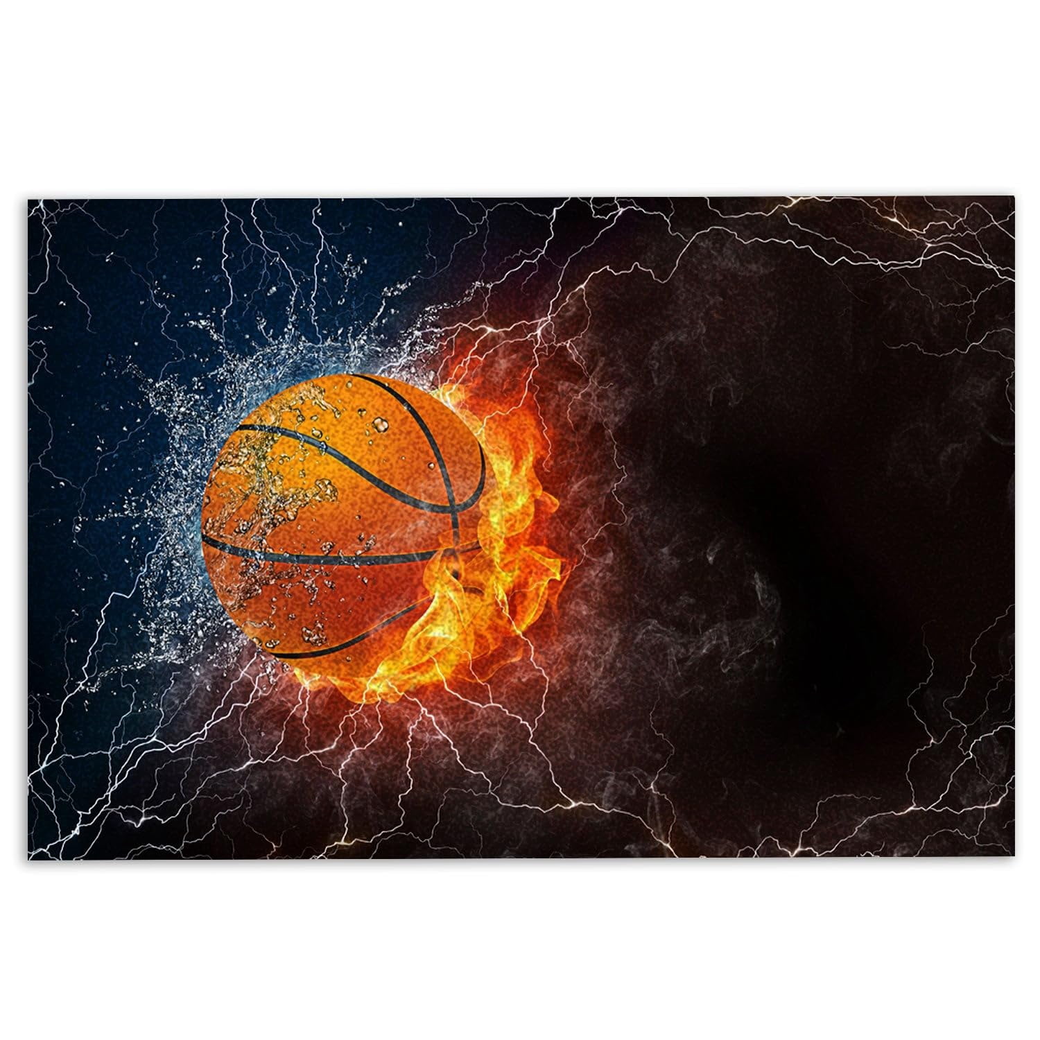 Basketball Door Mat Night Basketball Ball in Fire and Water Thunder ...