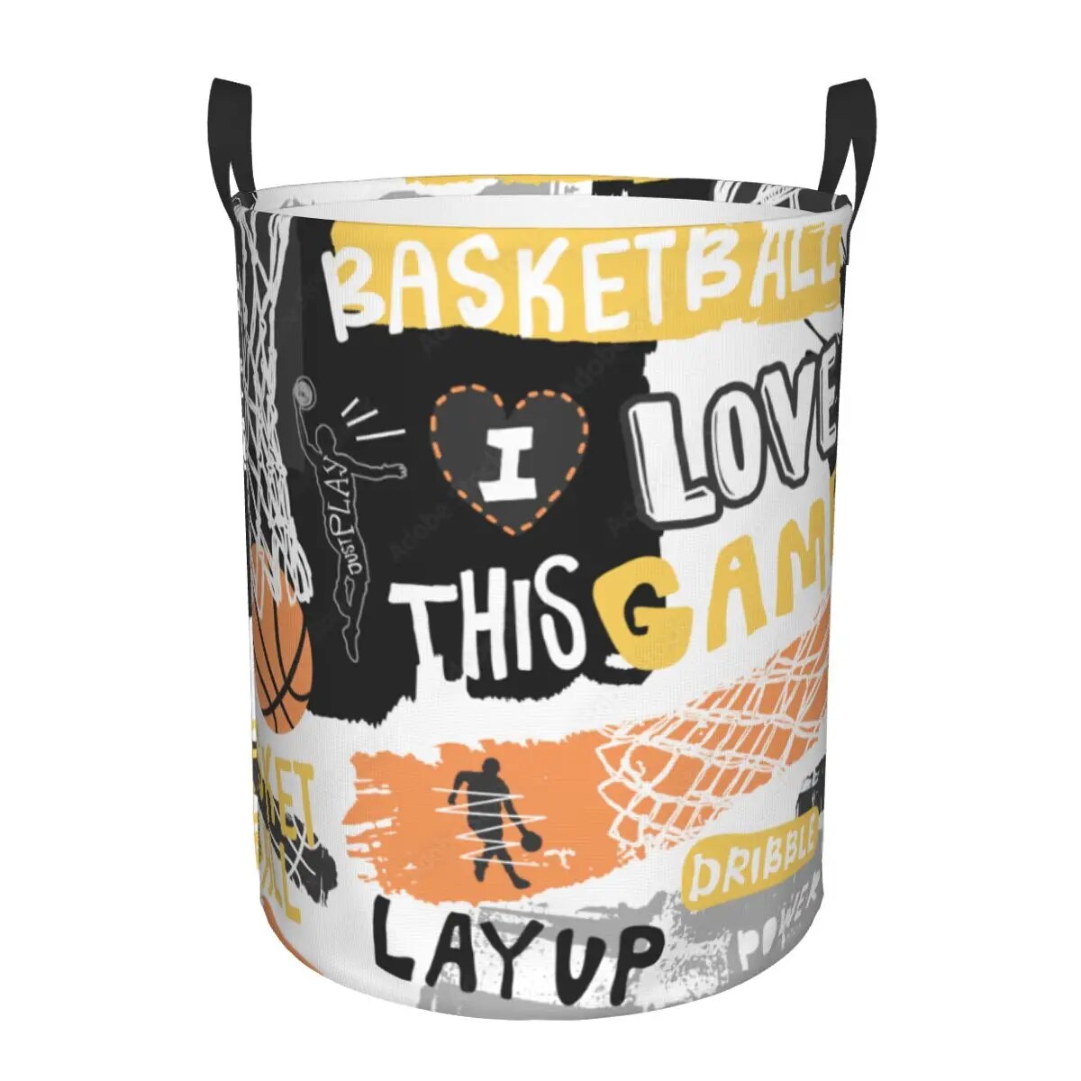 Basketball Dots Round Laundry Basket Foldable Physical culture Clothes ...