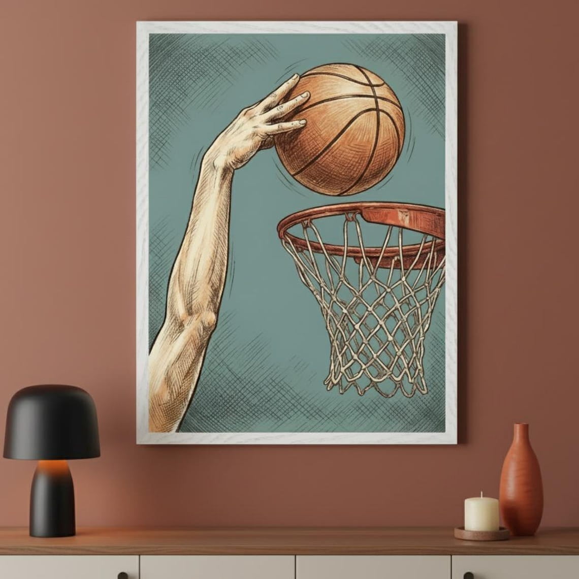 Basketball Dunk Vintage Illustration Retro Sports Poster Unframed Paper ...