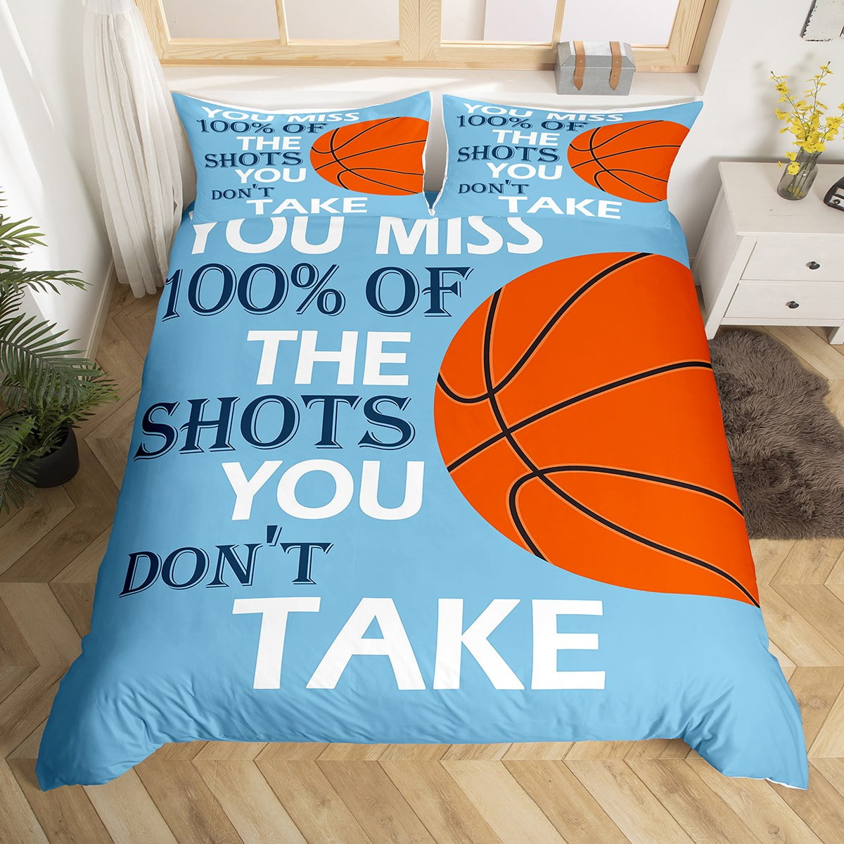 Basketball Duvet Cover Motivational Sign Bedding Set for Kids Child ...