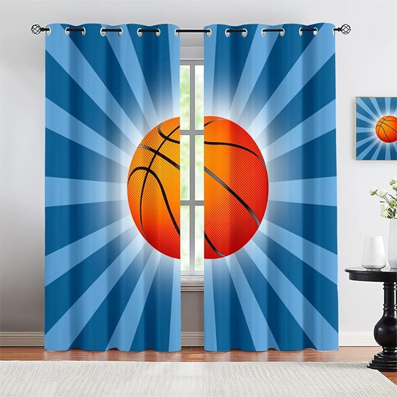 Basketball Enthusiasts Blackout Curtains, Blue Abstract Geometric ...