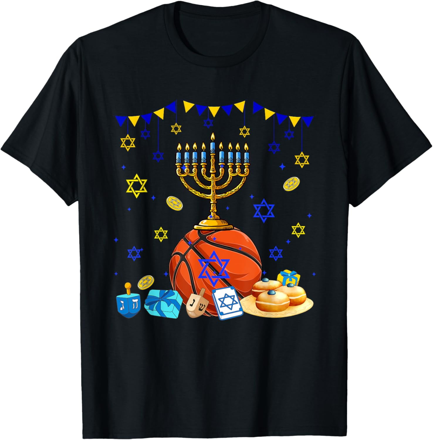 Basketball Equipment Player LoverHanukkah Jewish Menorah T-Shirt ...