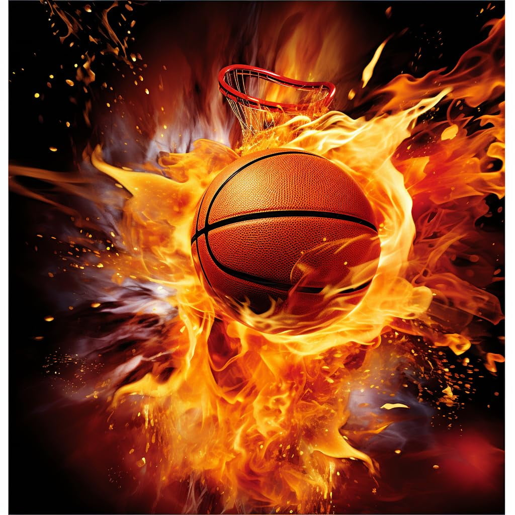 Basketball in Fire 5D Diamond Art Painting by Number Kits for Adults ...