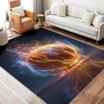 Basketball Fire Ball Area Rug, Sport Design Carpet, Washable Non Slip ...