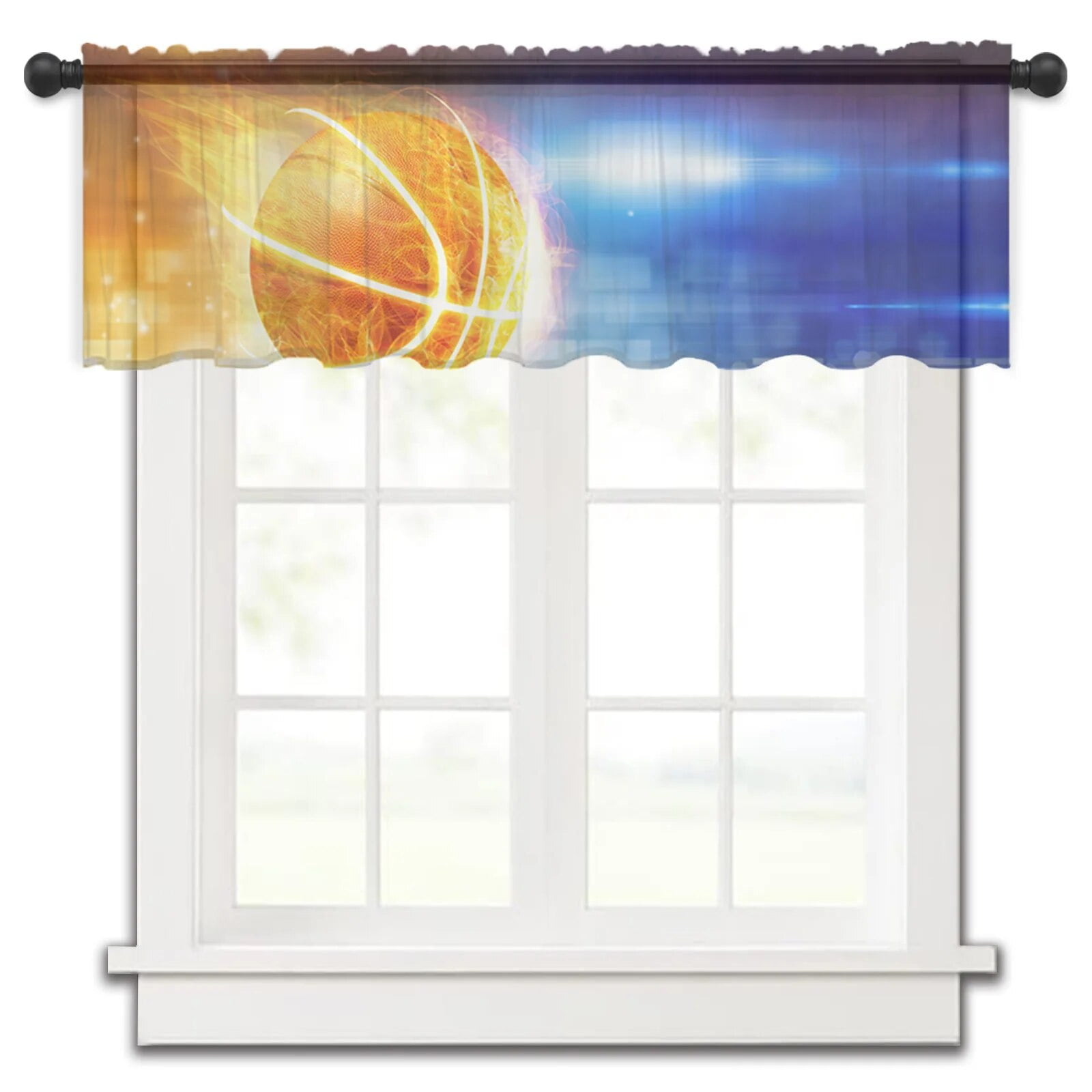 Basketball Fire Gradient Reflection Flare Small Window Curtain Tulle ...