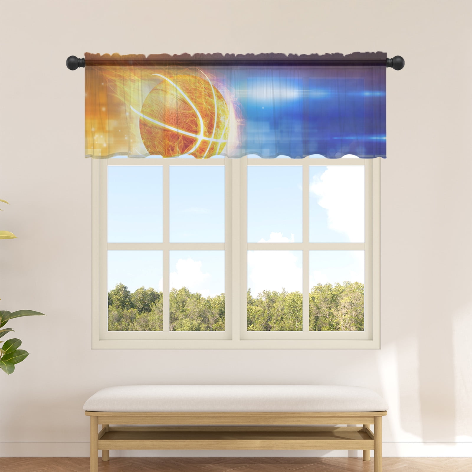 Basketball Fire Gradient Short Tulle Curtain Half-Curtain for Kitchen ...