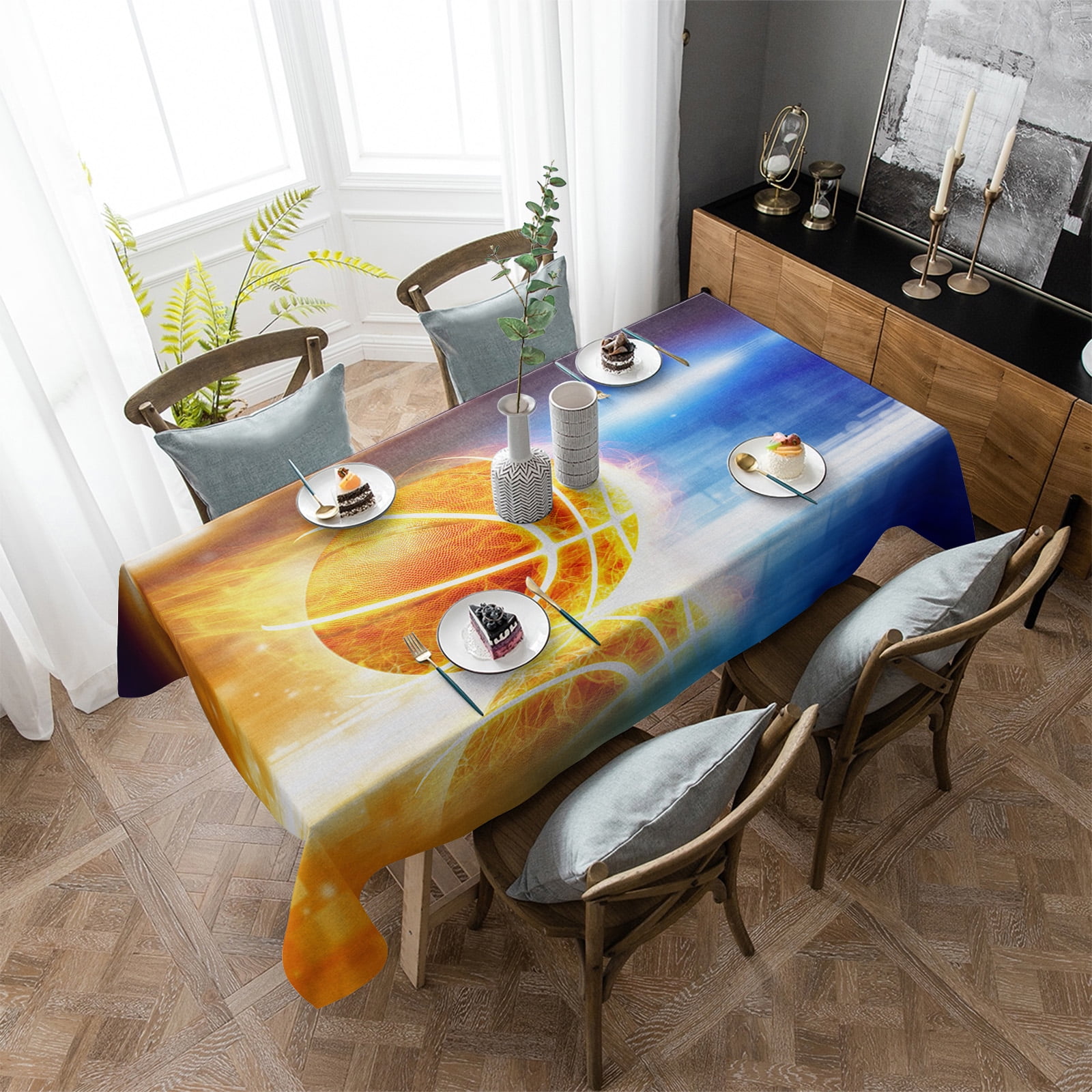 Basketball Fire Gradient Waterproof Tablecloth Living Room Dining Table ...