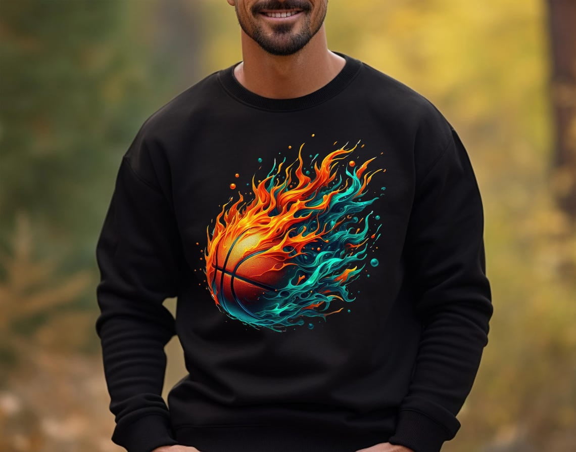 Basketball Fire Sweatshirt, Basketball Ball Sweater, Sport Lover ...