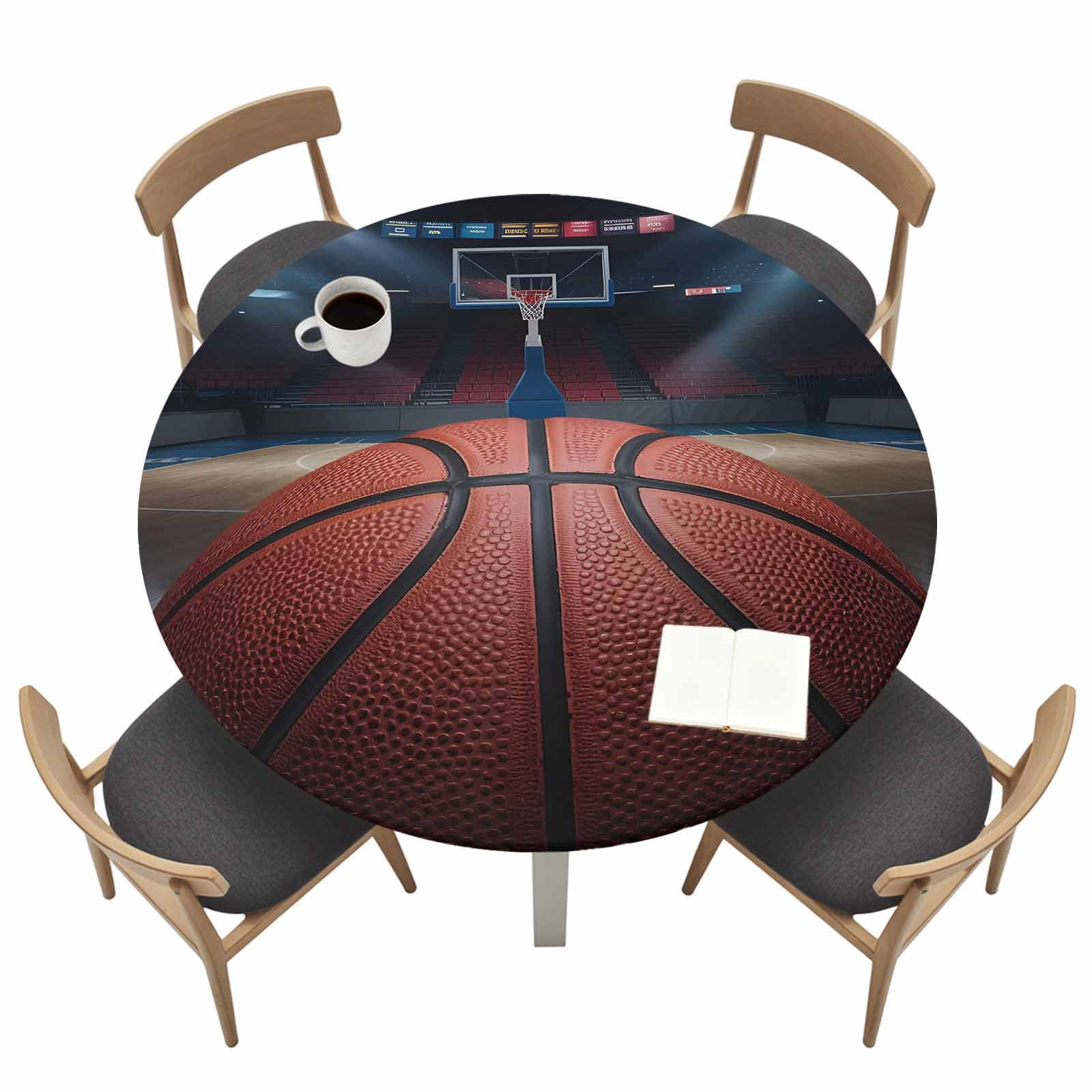 Basketball Fitted Tablecloth with Elastic Edged, Round Table Cloth for ...