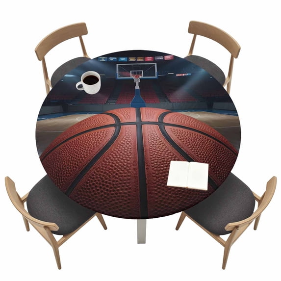 Basketball Fitted Tablecloth with Elastic Edged, Round Table Cloth for ...