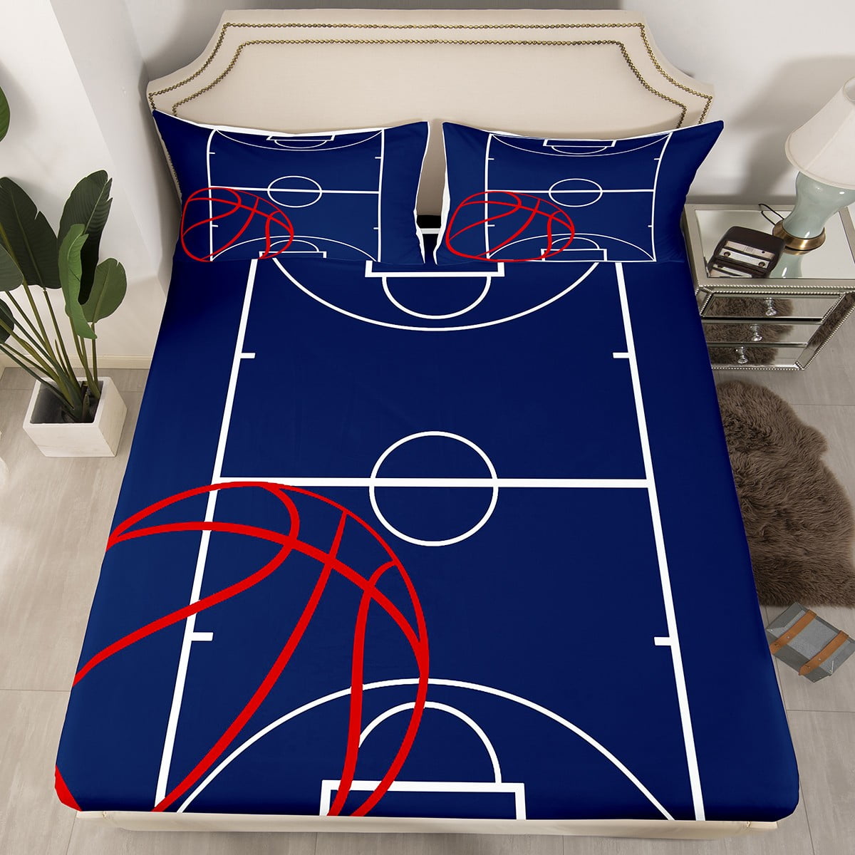 Basketball Fitted Sheet Queen Size Kids Sports Themed Bedding Sets for ...