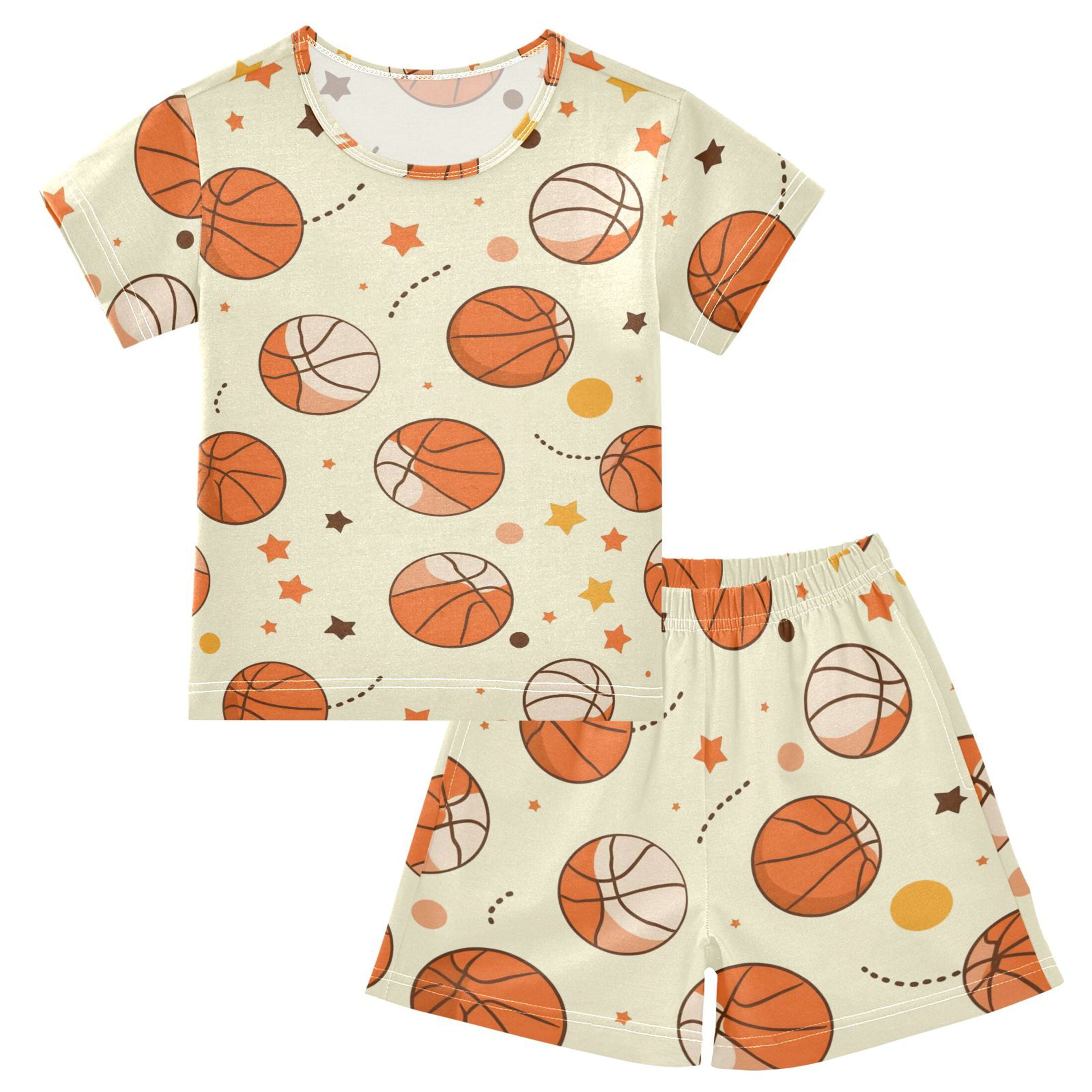 Basketball Five-pointed Star Pattern Summer Pajama Set Soft Cotton Short Sleeve Sleepwear 2PCS ...