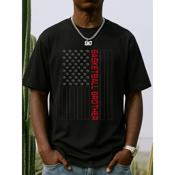 Basketball Flag Tee mens Exercise 180G 100% Cotton black basketball ...