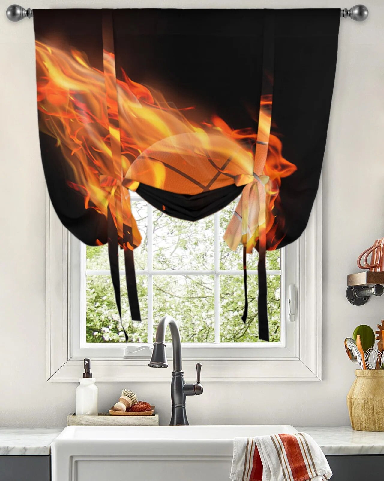 Basketball Flame Curtain for Living Room Kitchen Tie-up Short Curtains ...