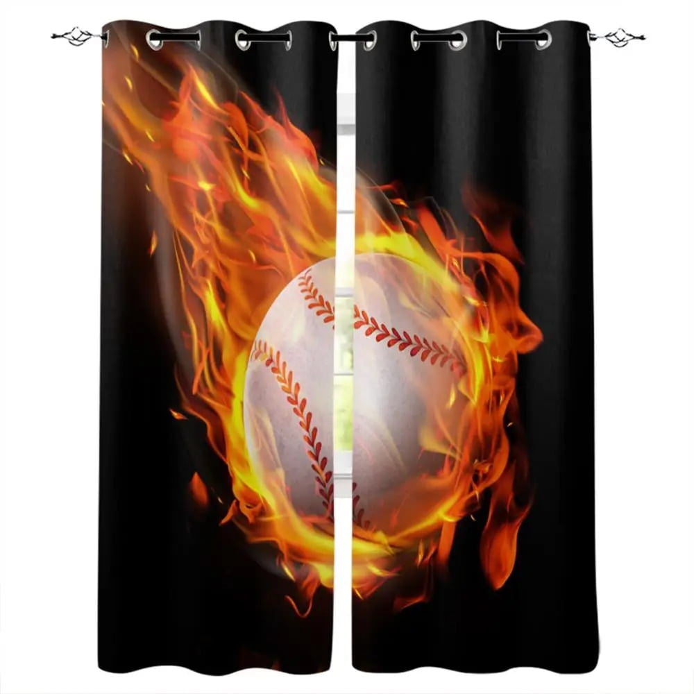 Basketball Flame Window Curtain Home Decor Curtains for Living Room ...