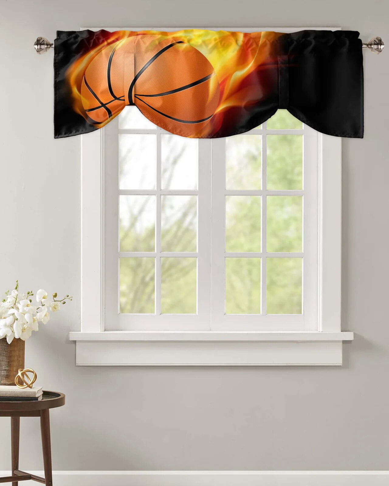 Basketball Flame Window Curtain Kitchen Cabinet Coffee Tie-Up Valance ...