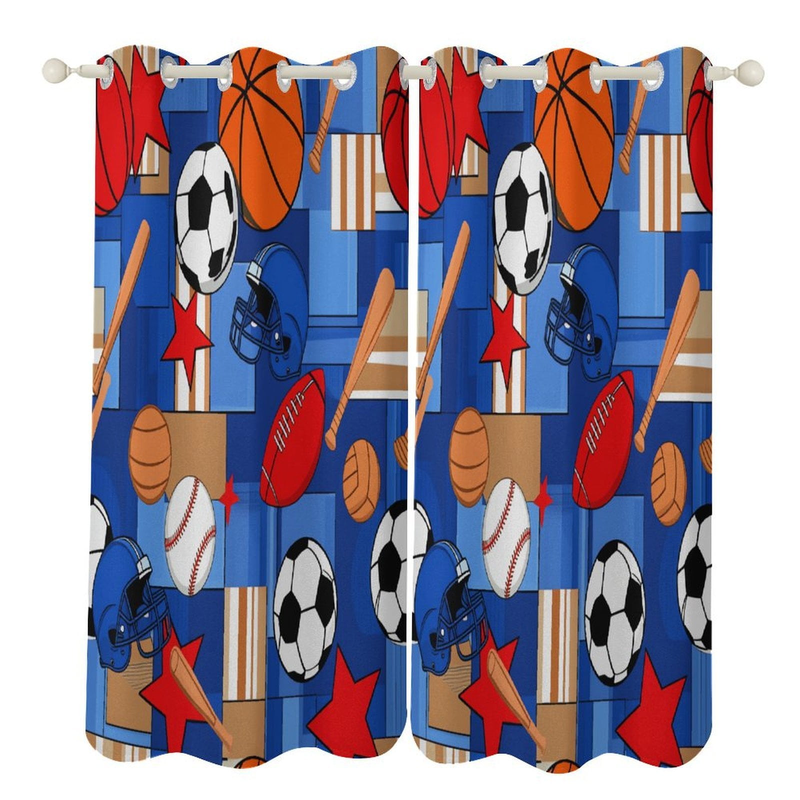 Basketball Football 2pcs Blackout Curtains For Living Room Bedroom ...