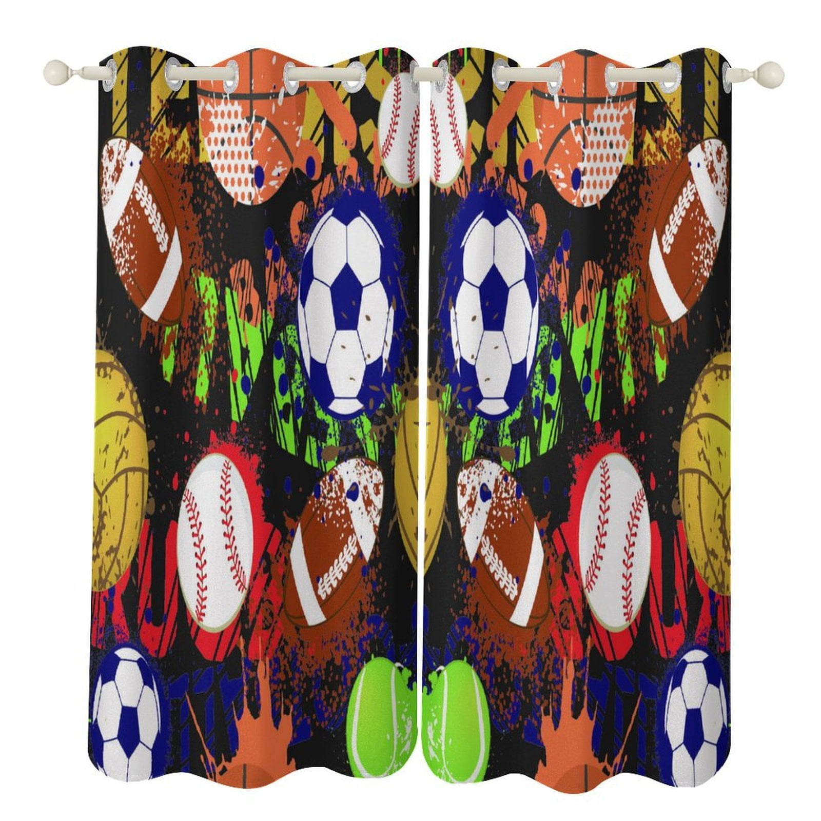 Basketball Football 2pcs Blackout Curtains For Living Room Bedroom ...