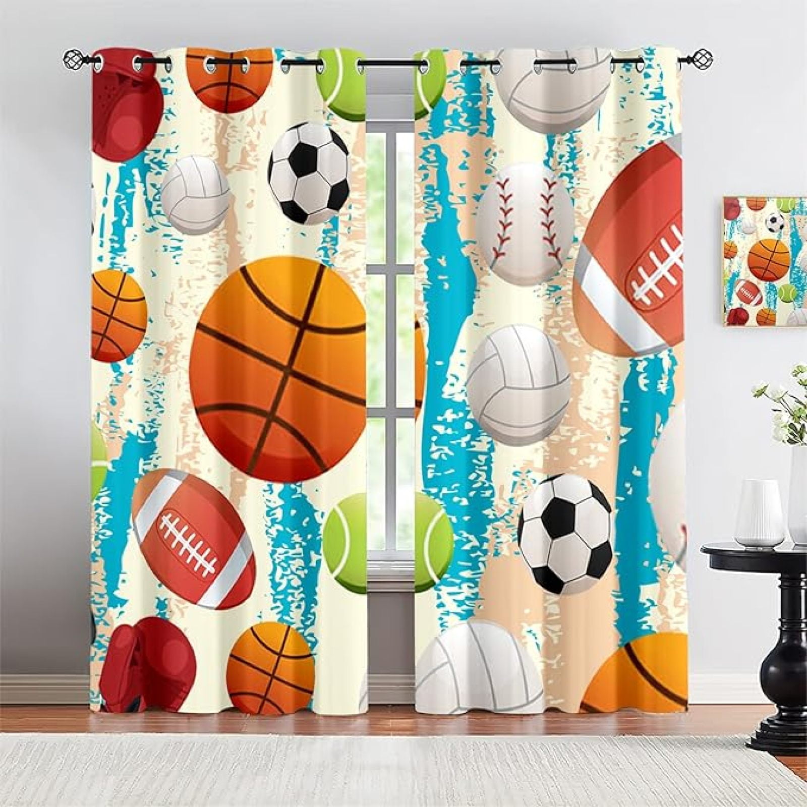 Basketball Football Baseball Blackout Curtains, 3D Printed Drapes ...