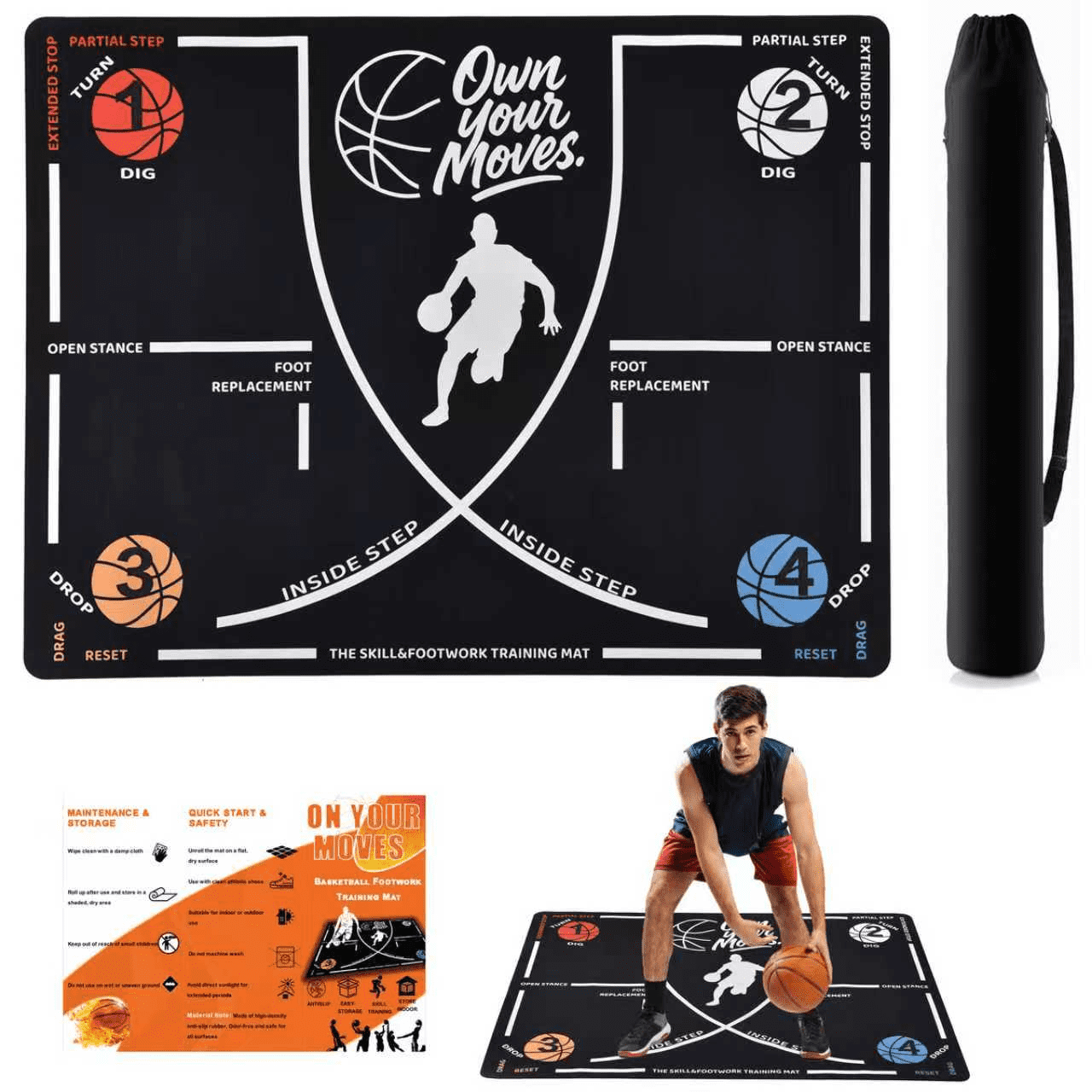 Basketball Footwork Training Mat for Beginners – 59 x 35 inch Indoor ...