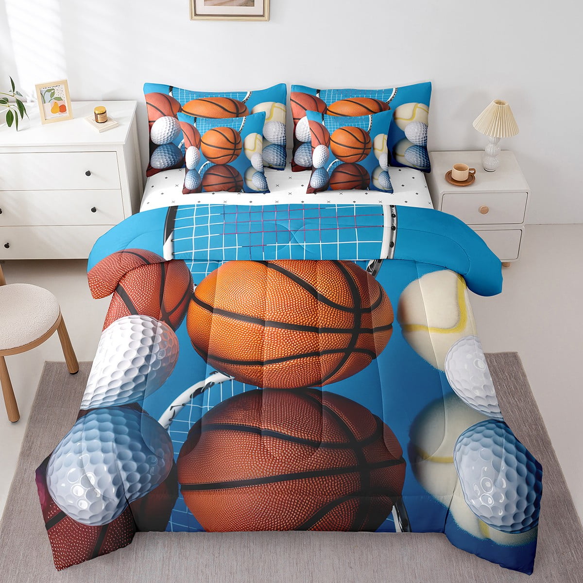Basketball Full Comforter Set - 7 Pieces Reversible Comforters Full ...
