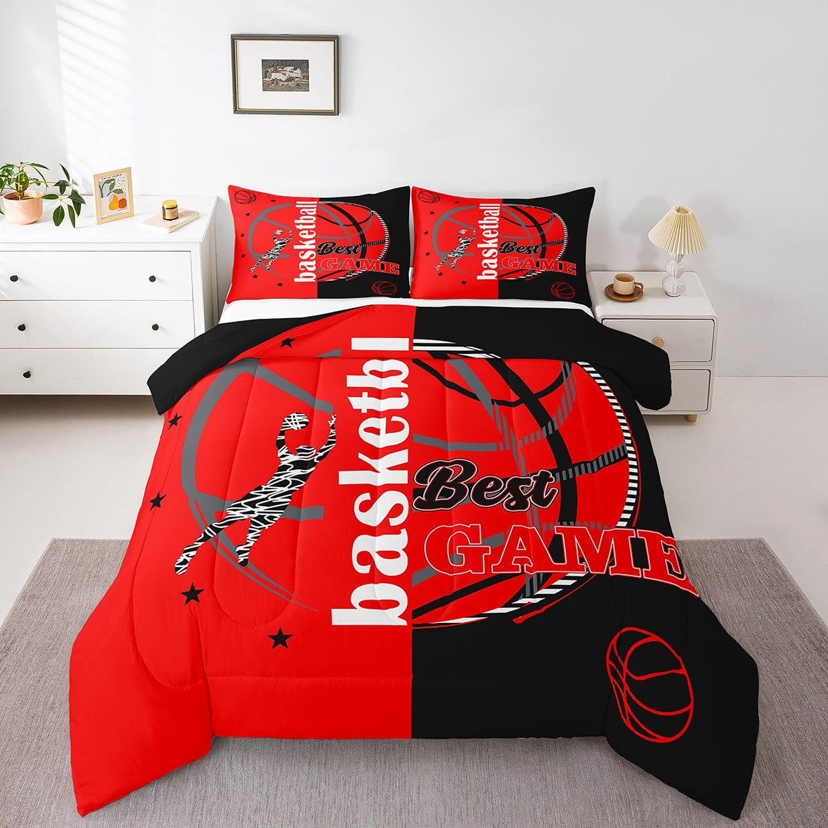 Basketball Full Comforter Set Soft Red Black Sports Theme Bedding ...